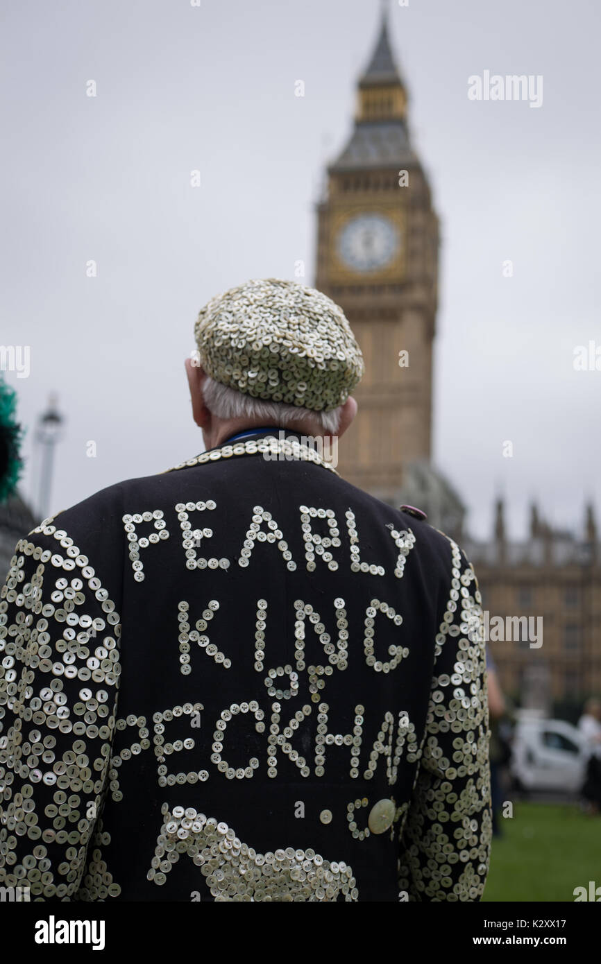 Pearly King, Queen and Prince of Peckham, in their Pearly Kings clothes ...