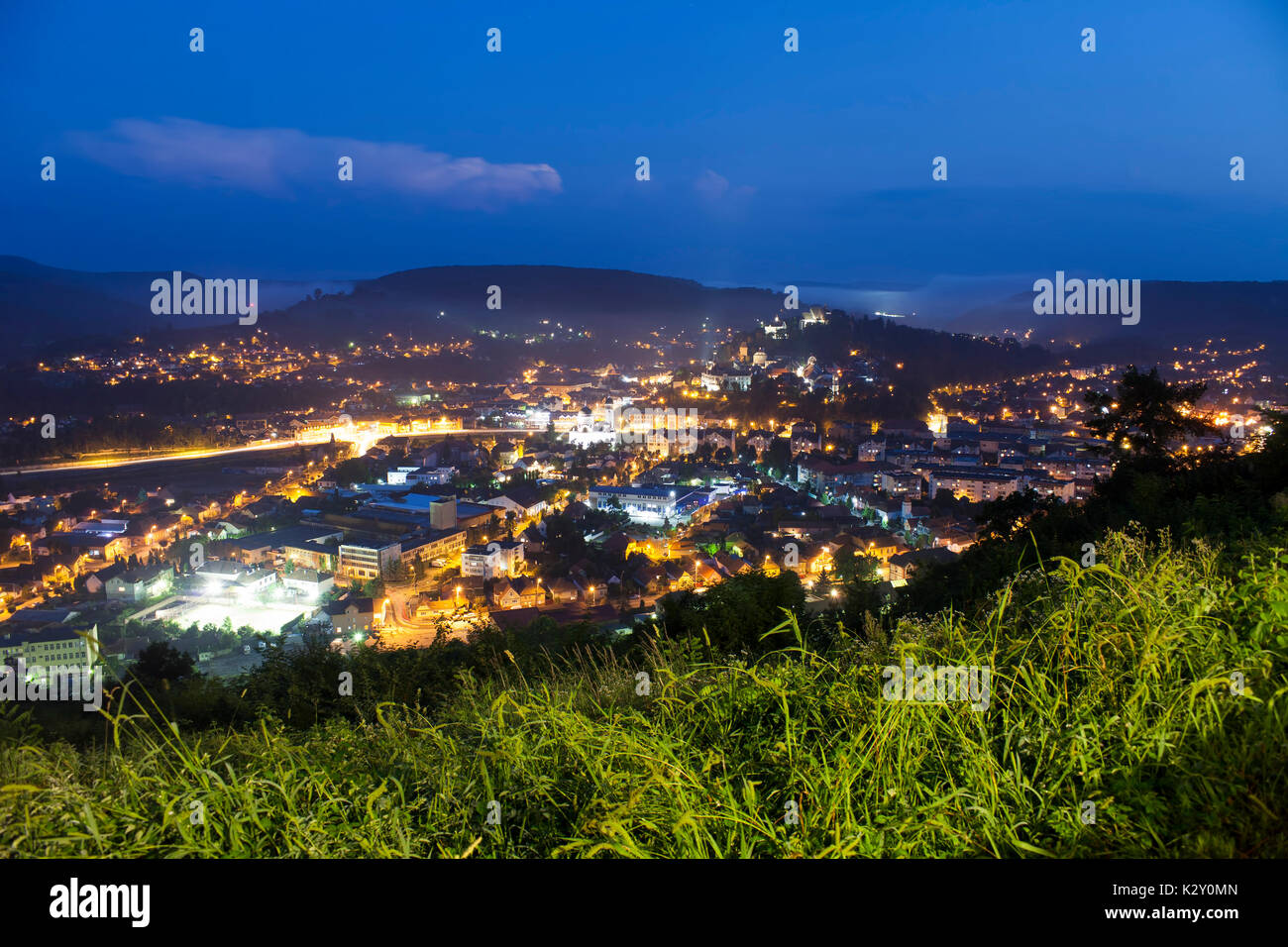 Sighisoara medieval town. night cityscape, Romania Stock Photo - Alamy