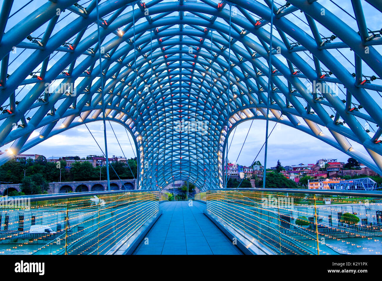 Freedom Bridge in Tbilisi, Georgia, before sunrise on June 8, 2017 ...
