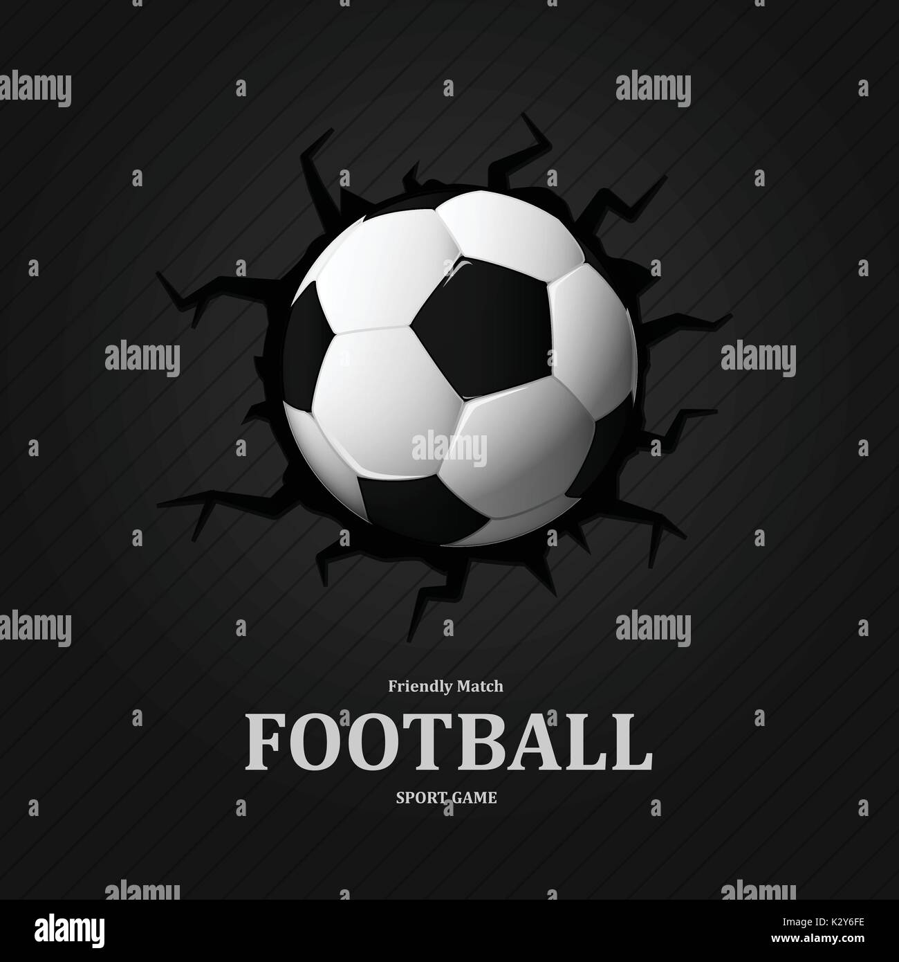 Football cracked in wall soccer ball , Sport Game Vector Illustration ...