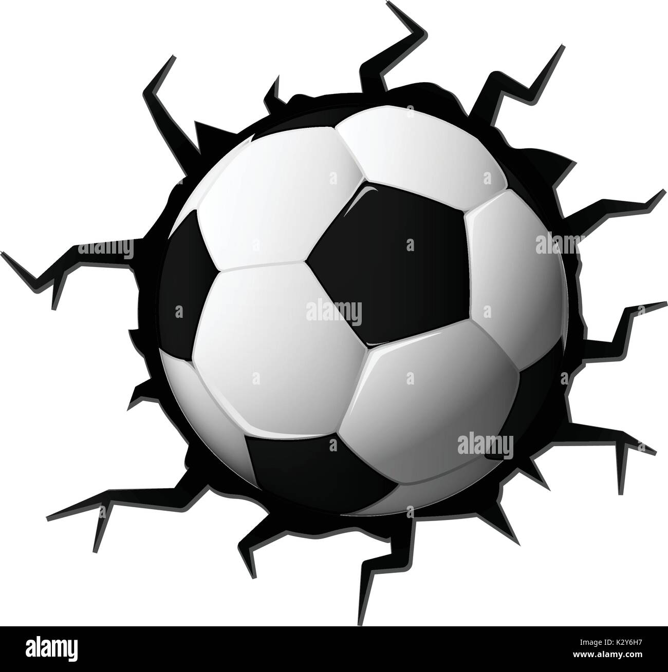 Isolated Football cracked in wall soccer ball with copy space , Sport ...
