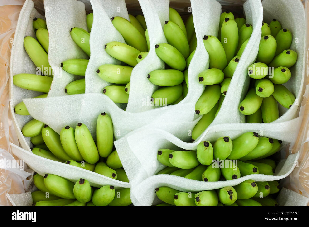 Green bananas in a box at the store Stock Photo - Alamy