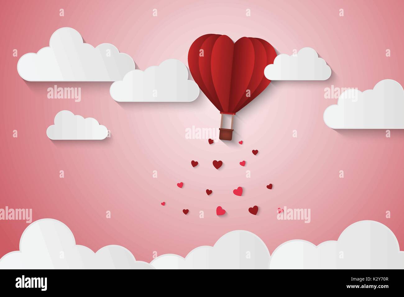 Paper Style love of valentine day , balloon flying over cloud with ...