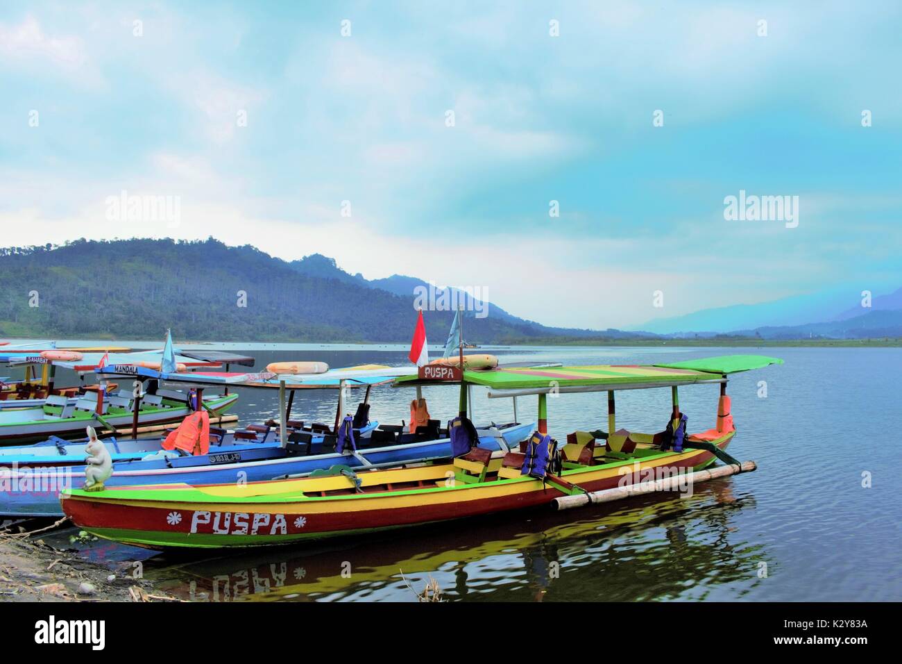 Boat on Selorejo lake in Malang Indonesia Stock Photo - Alamy