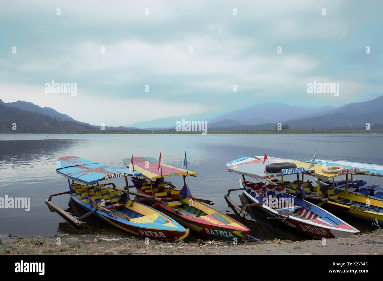 Boat on Selorejo lake in Malang Indonesia Stock Photo - Alamy