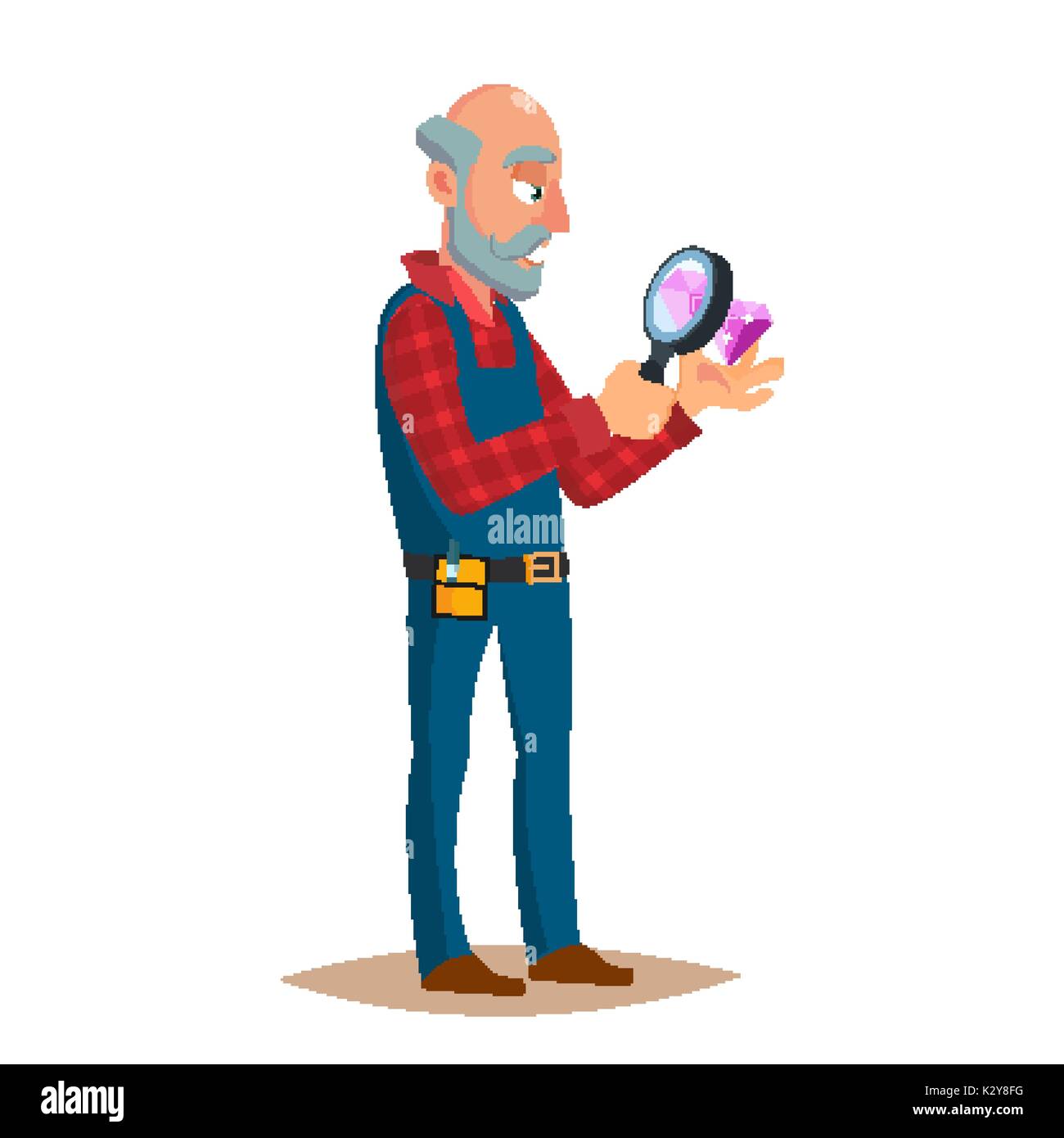 Jeweler Diamond Expert Vector. Jewels And Diamonds. Man Examines ...