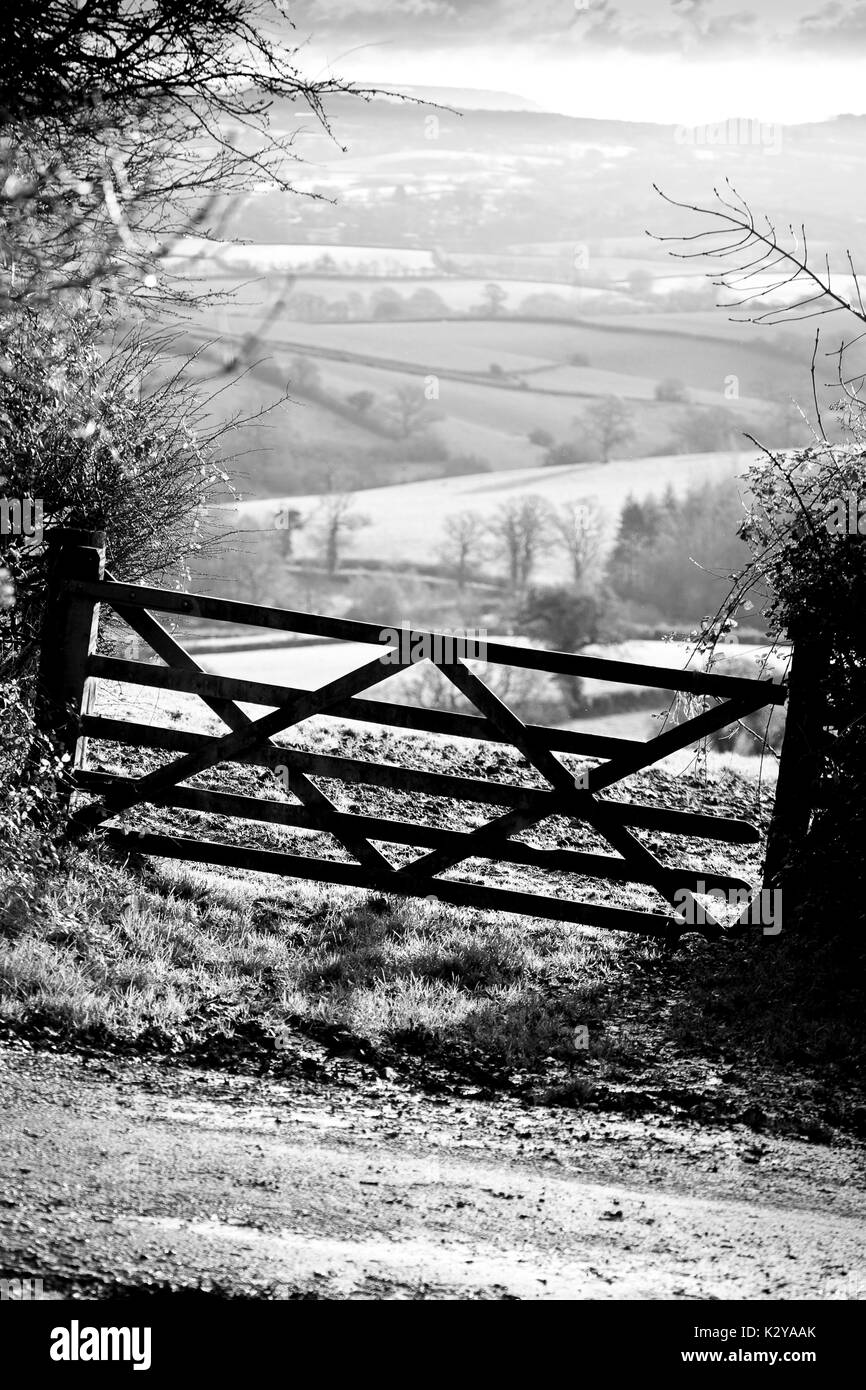 Five Barred Gate, East Devon Snowy Landscape Stock Photo - Alamy