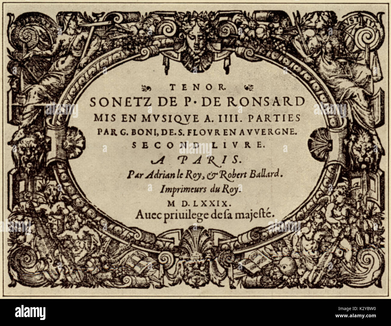 BONI, Guillaume & Adrian Le Roy & R Ballard. Titlepage of Sonnets by P ...