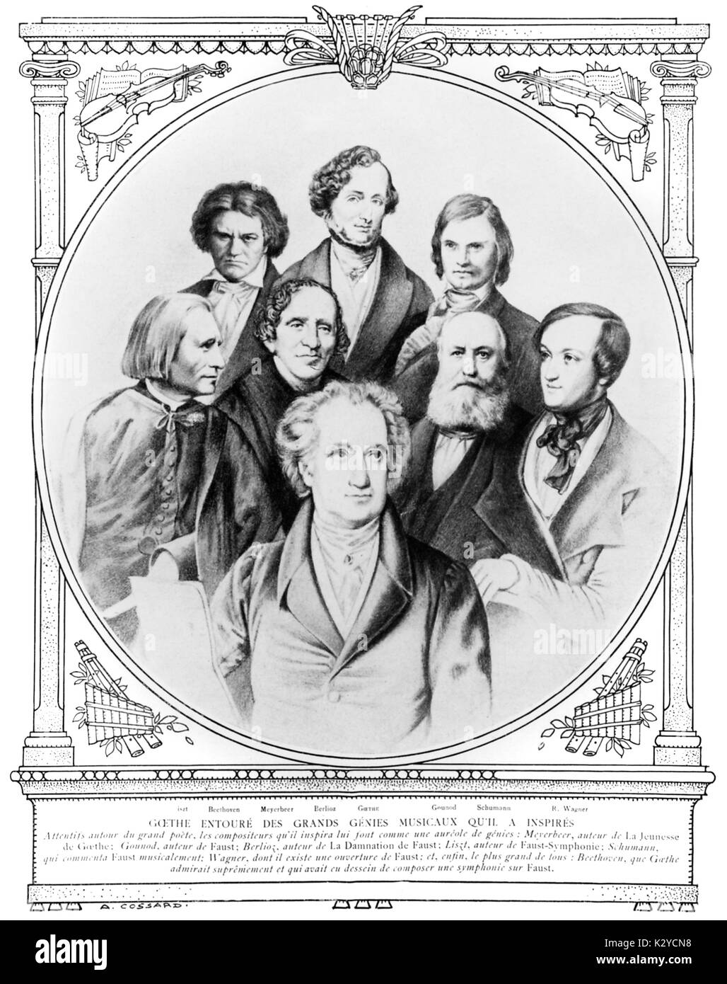 GOETHE, with composers he inspired, Musica, 1906 L-R: Liszt, Beethoven ...