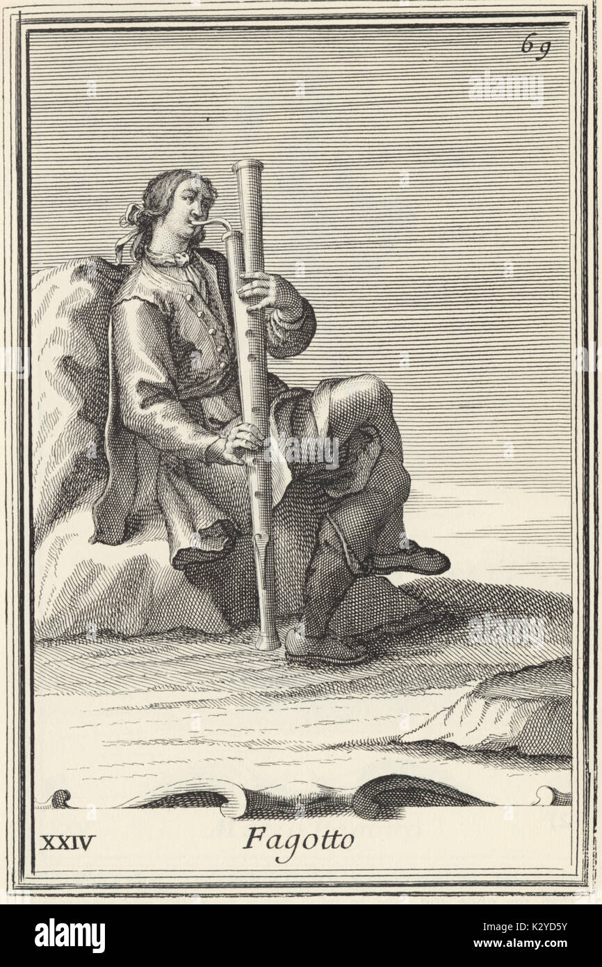 Baroque bassoon musician Engraving from Bonanni's 'Gabinetto Armonico ...