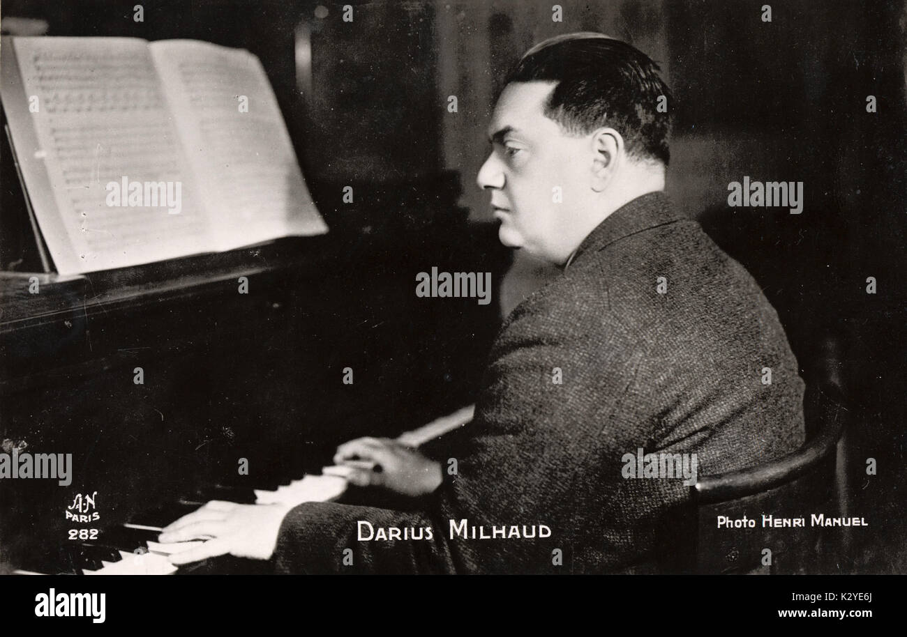 Daris Milhaud at piano before 1940 French composer (1892-1974 Stock ...