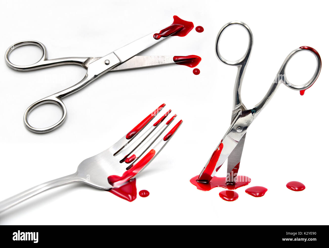 fork and scissors with blood Stock Photo - Alamy