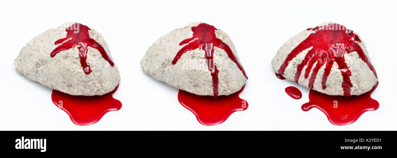 Stone with blood on white background Stock Photo - Alamy