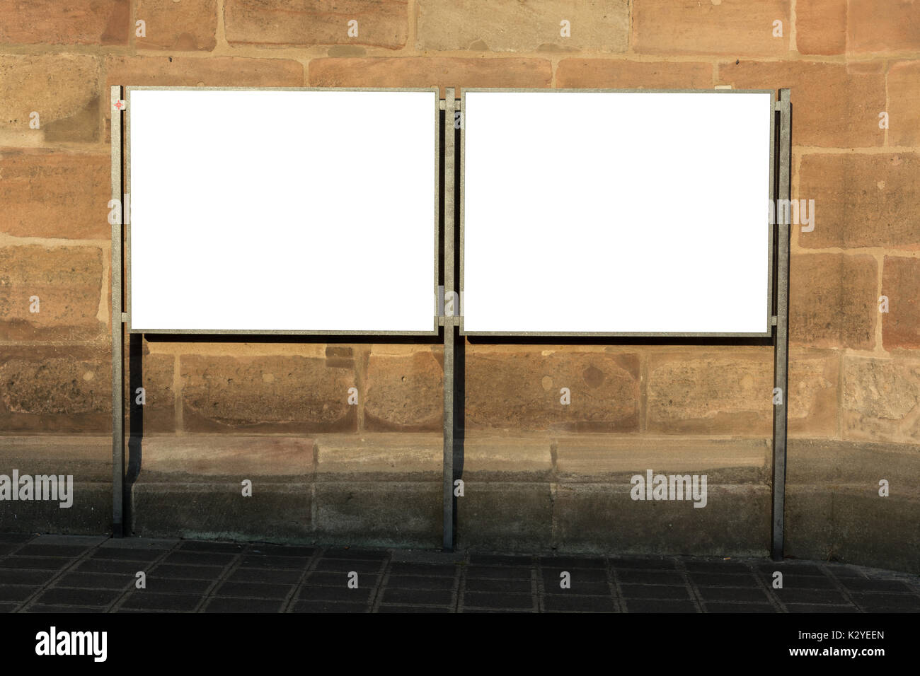 Two blank ad space sign isolated in the street on a market from the ...