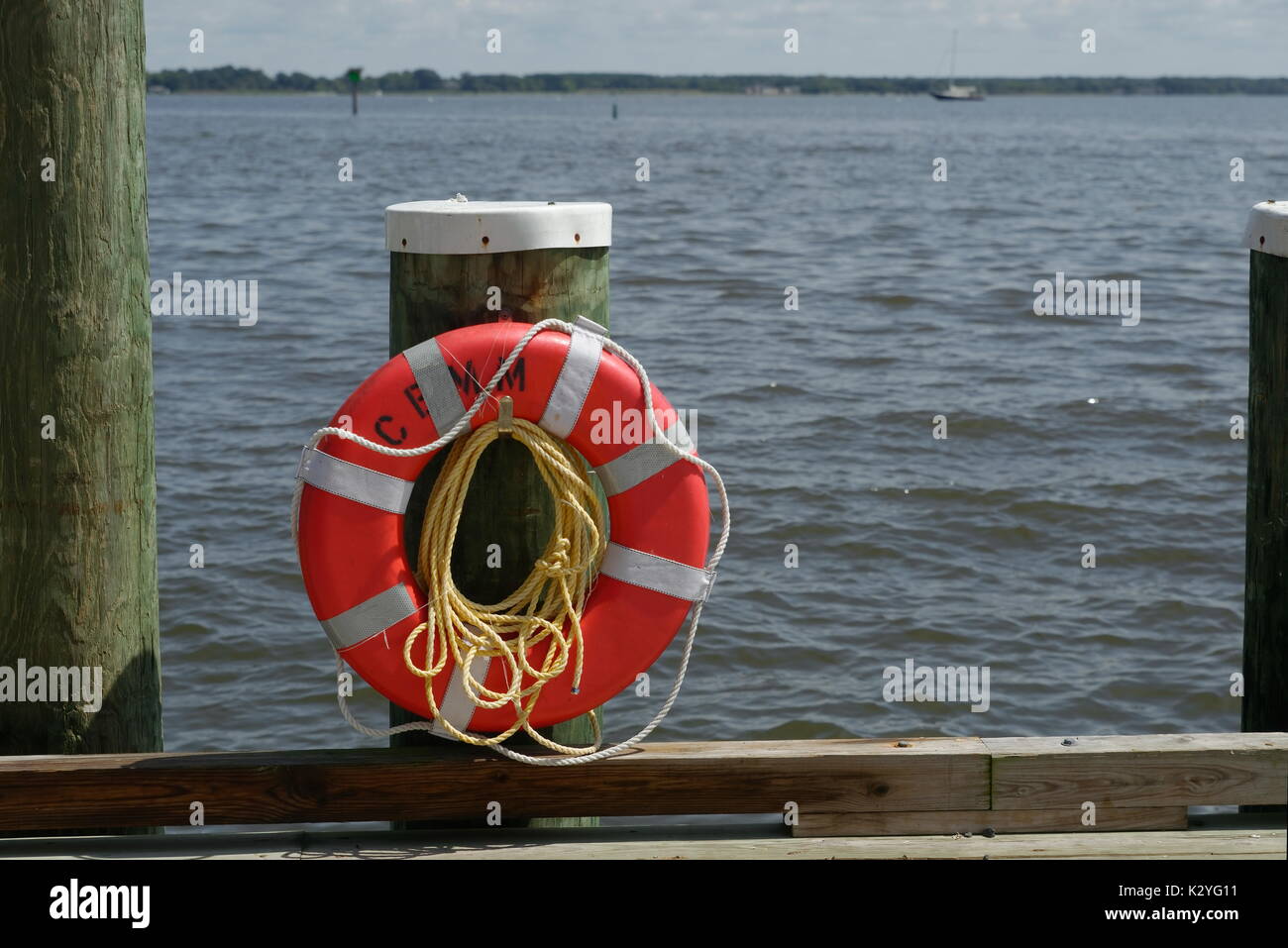 Life ring on dock. Chesapeake Bay Maritime Museum, St. Michaels ...