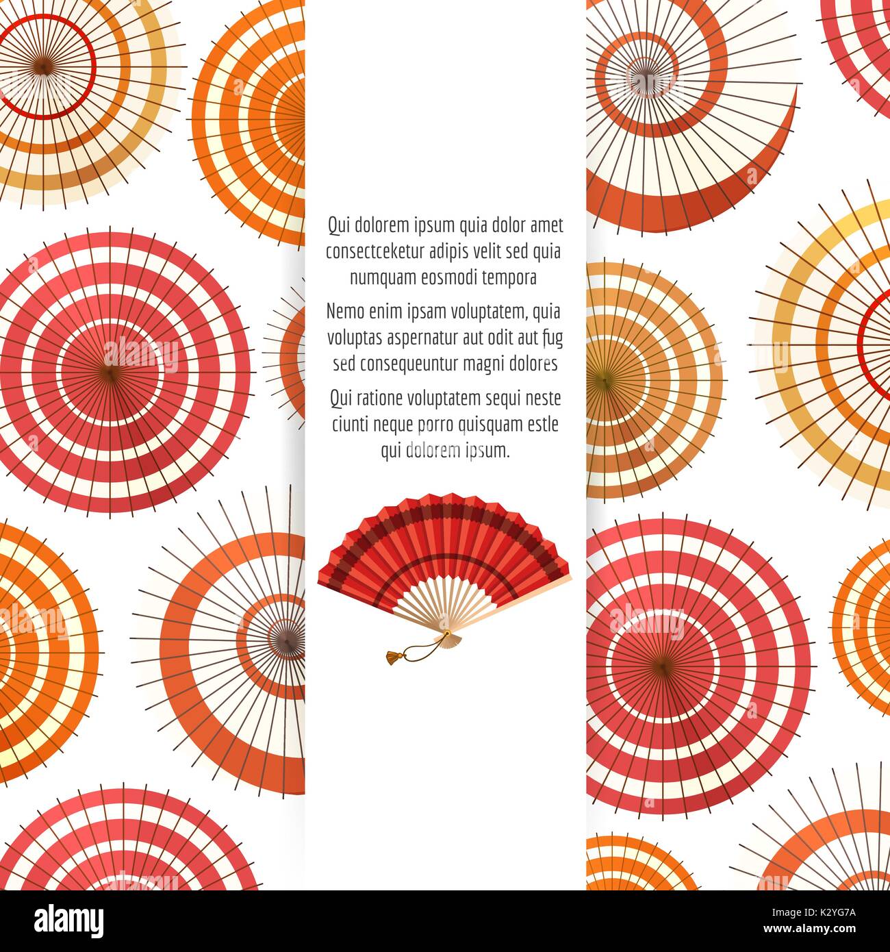 Asian poster design with paper umbrella and red fan, vector ...