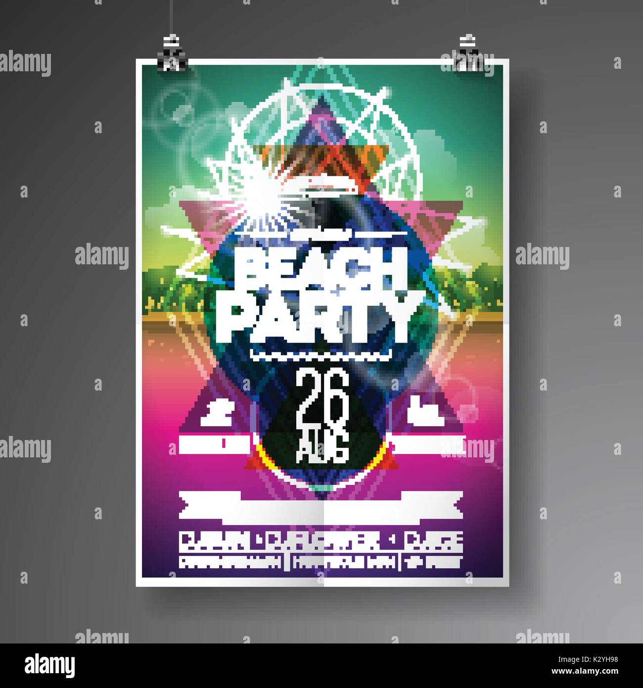 Vector Summer Beach Party Flyer Design with paradise island on ocean ...