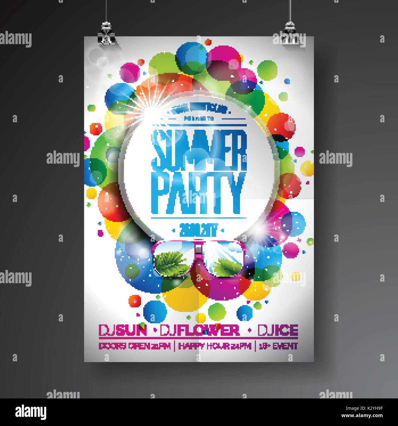 Vector Summer Party Flyer Design with typographic design on abstract ...