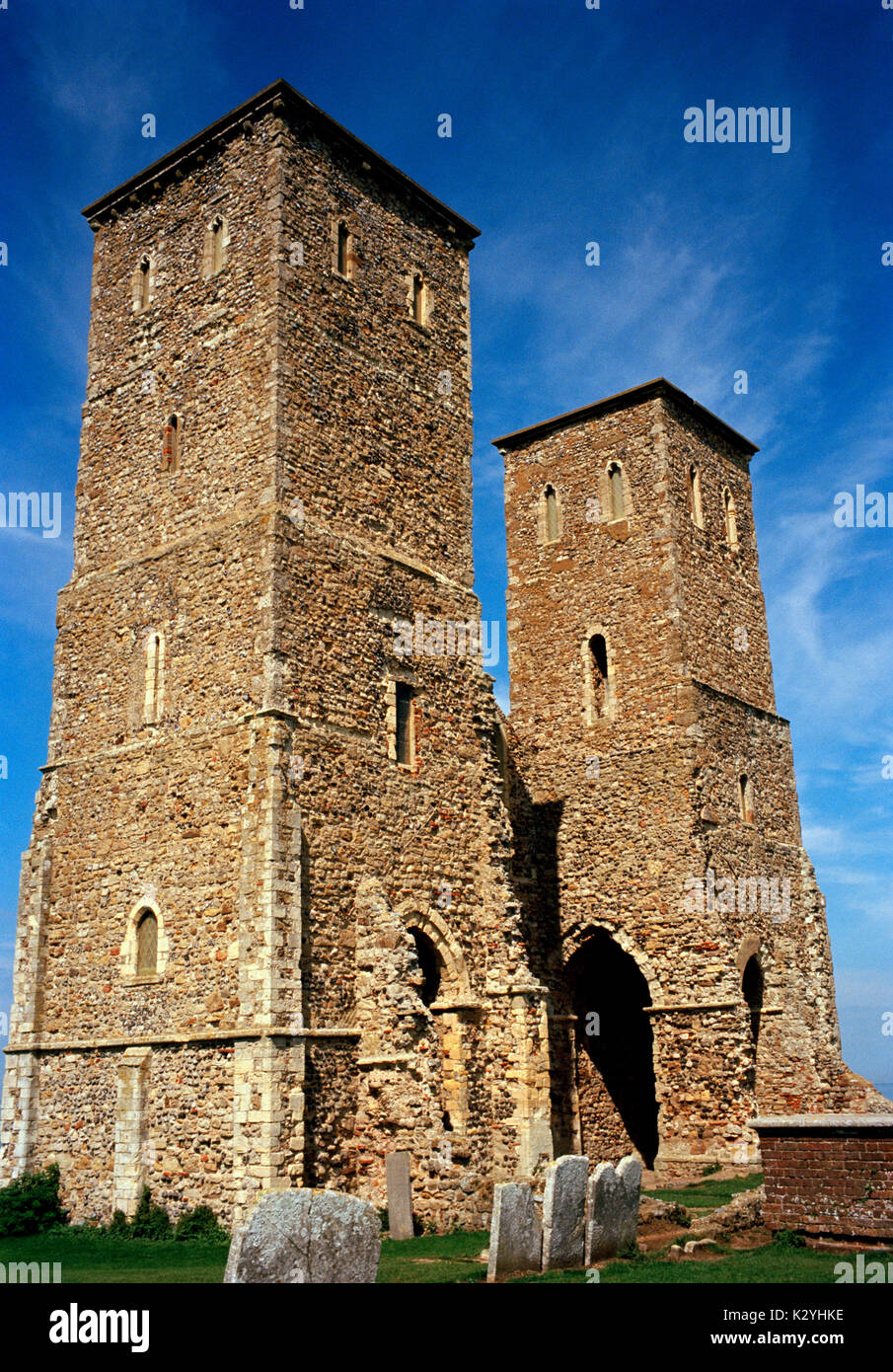 Reculver Roman Fort and towers of Saint Mary's Church in Thanet in Kent ...