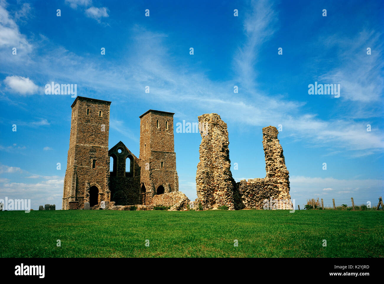 Reculver Roman Fort and towers of Saint Mary's Church in Thanet in Kent ...