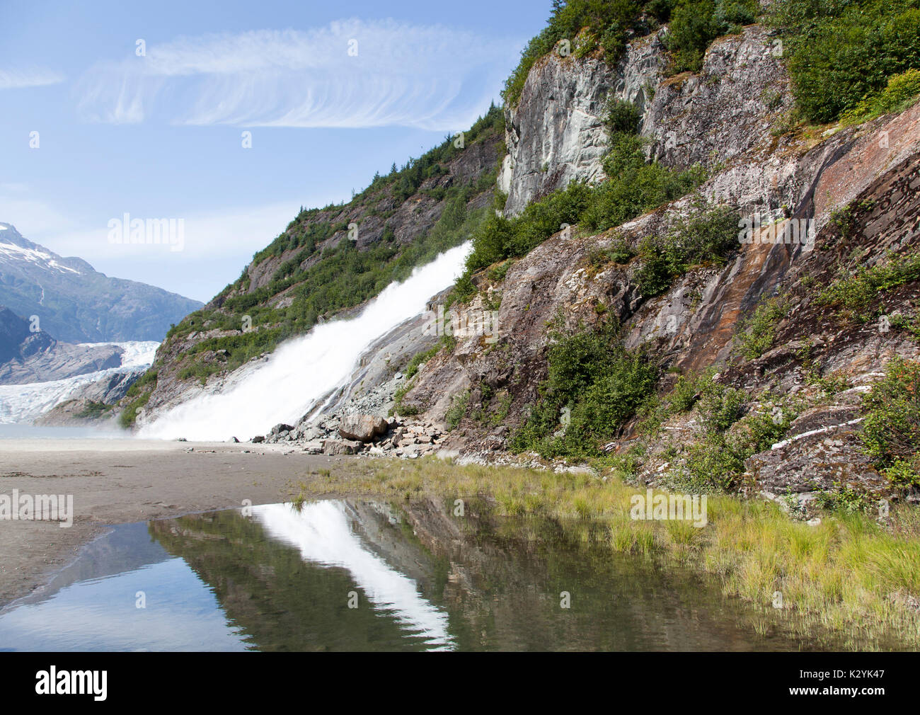 The view of Nugget waterfall in Mendenhall Glacier park (Juneau, Alaska ...
