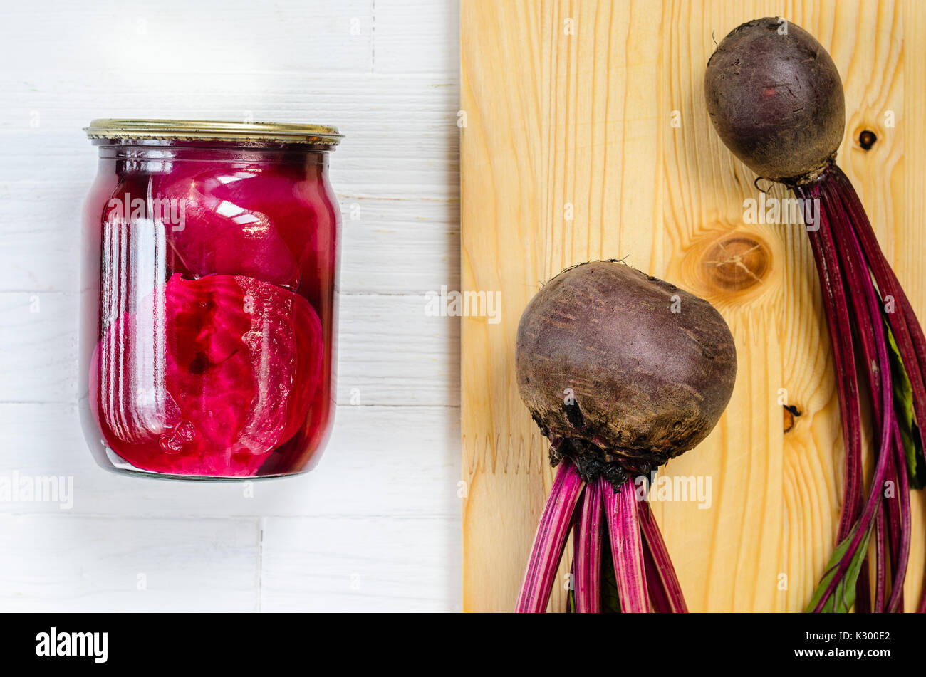 Glass jar with canned beets home made and fresh organic beets with ...