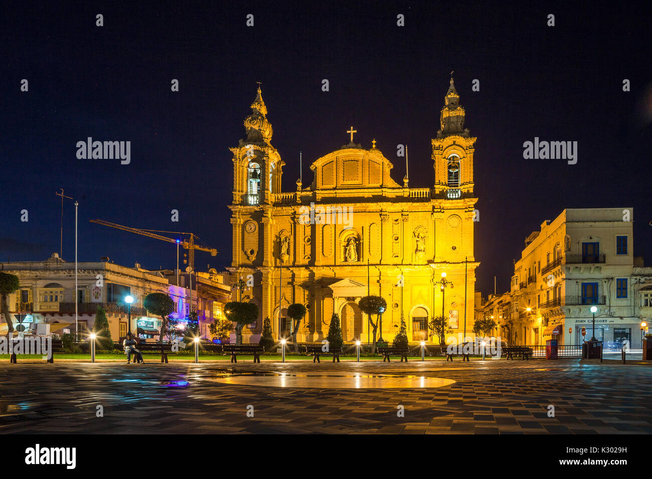 MALTA - OCTOBER 15, 2016: The beautiful Msida Parish Church at night ...