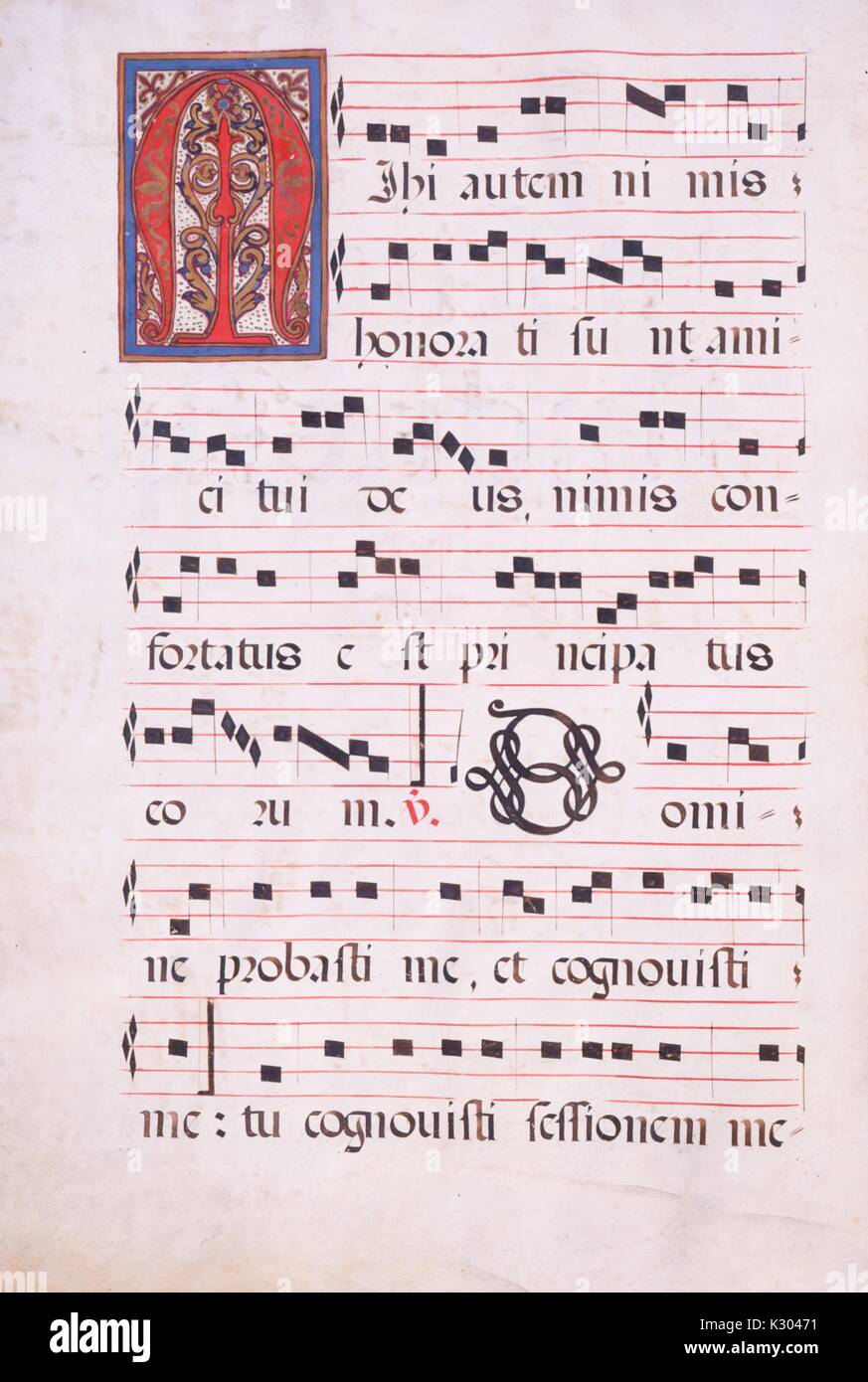 Illuminated manuscript page displaying sheet music, from a Latin ...