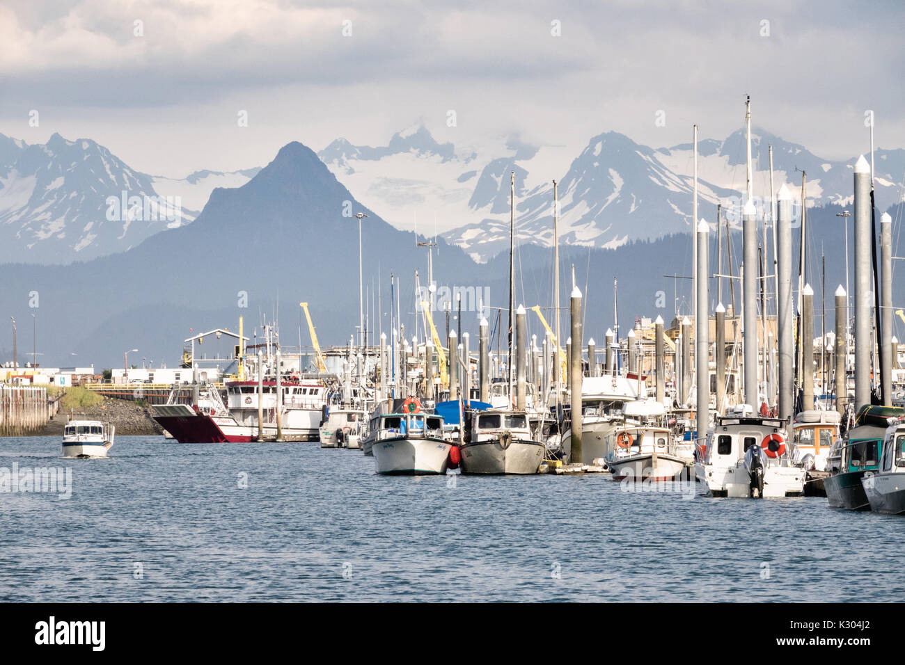 The City of Homer Port & Harbor marina on the Kamishak Bay overlooking ...