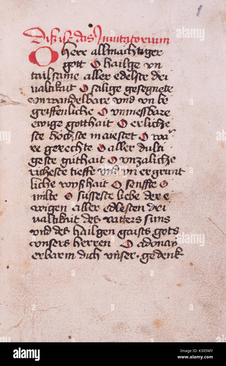 Illuminated manuscript page of invitatory prayer written in Gothic ...