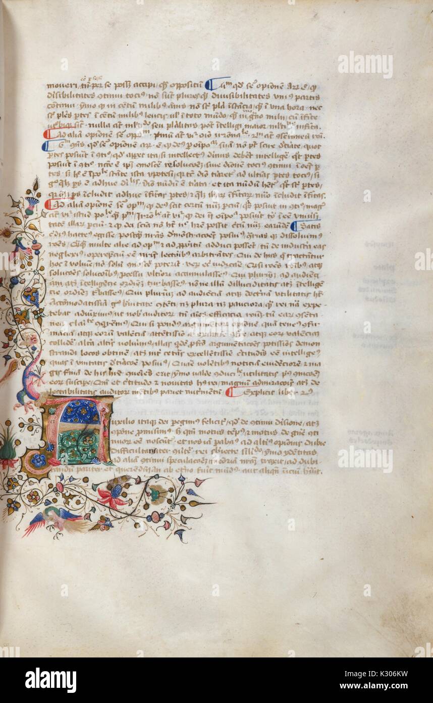 Illuminated manuscript page written on vellum in Italy in the late 14th ...