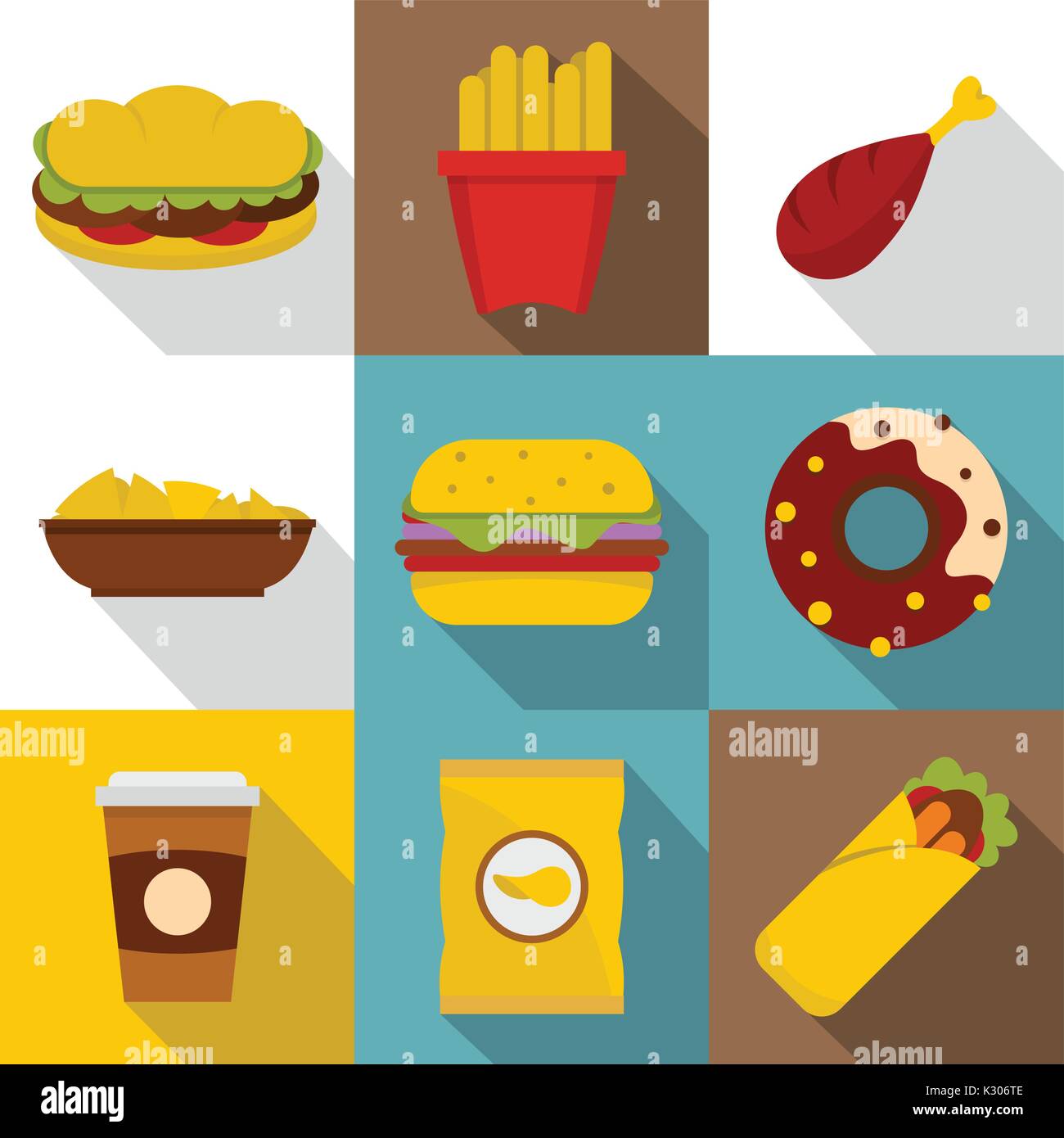 Fast food icon set, flat style Stock Vector Image & Art - Alamy