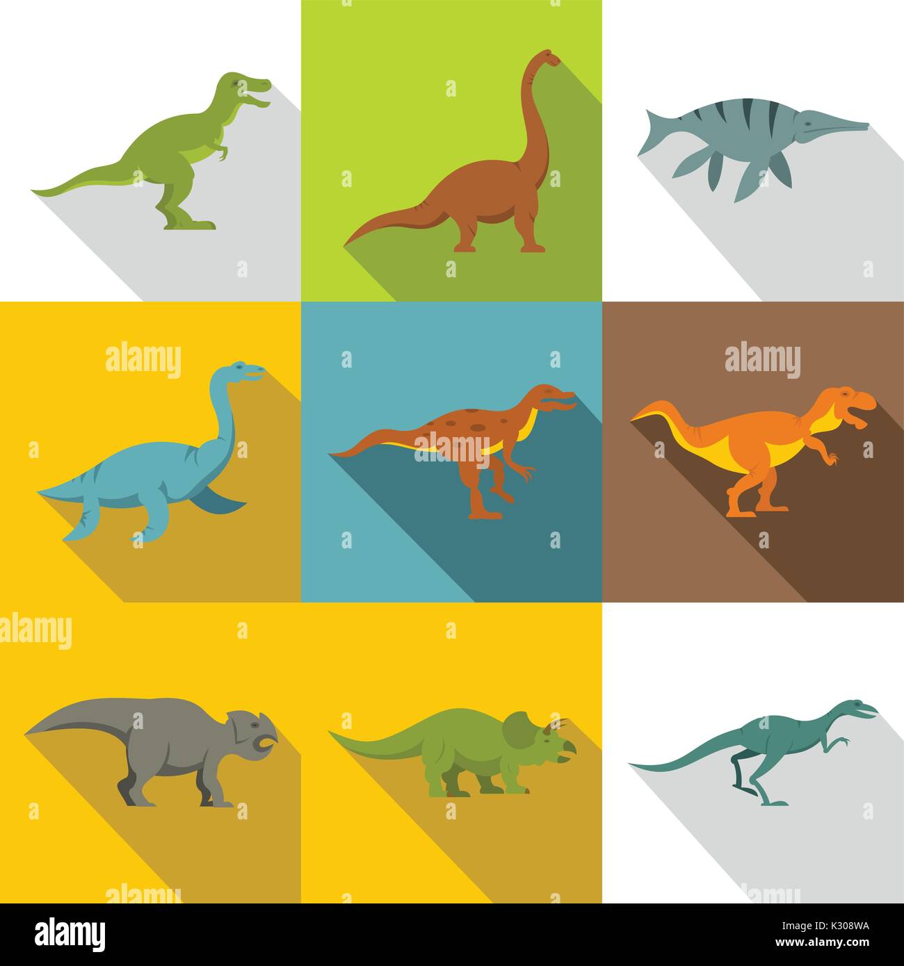 Dinosaur icon set, flat style Stock Vector Image & Art - Alamy