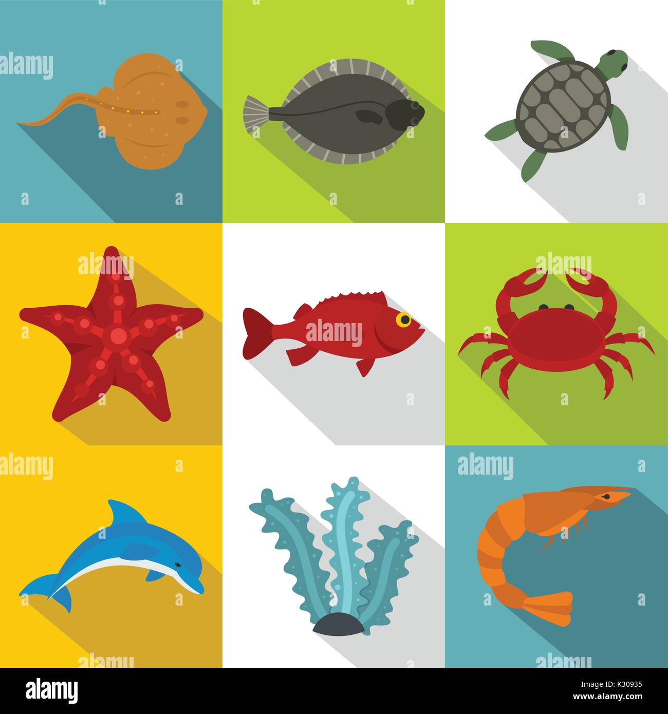 Ocean life icon set, flat style Stock Vector Image & Art - Alamy