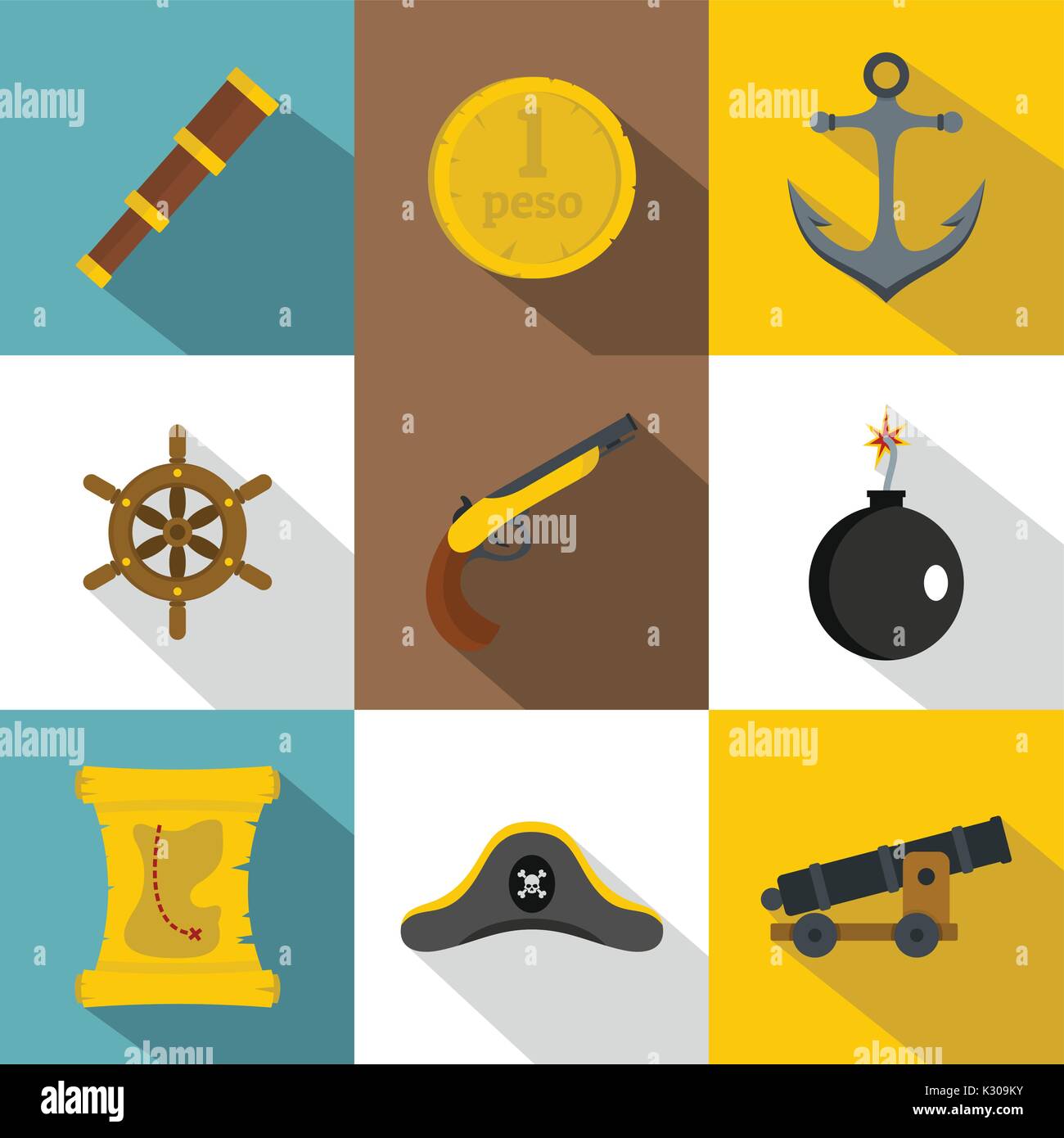 Pirates element icon set, flat style Stock Vector Image & Art - Alamy