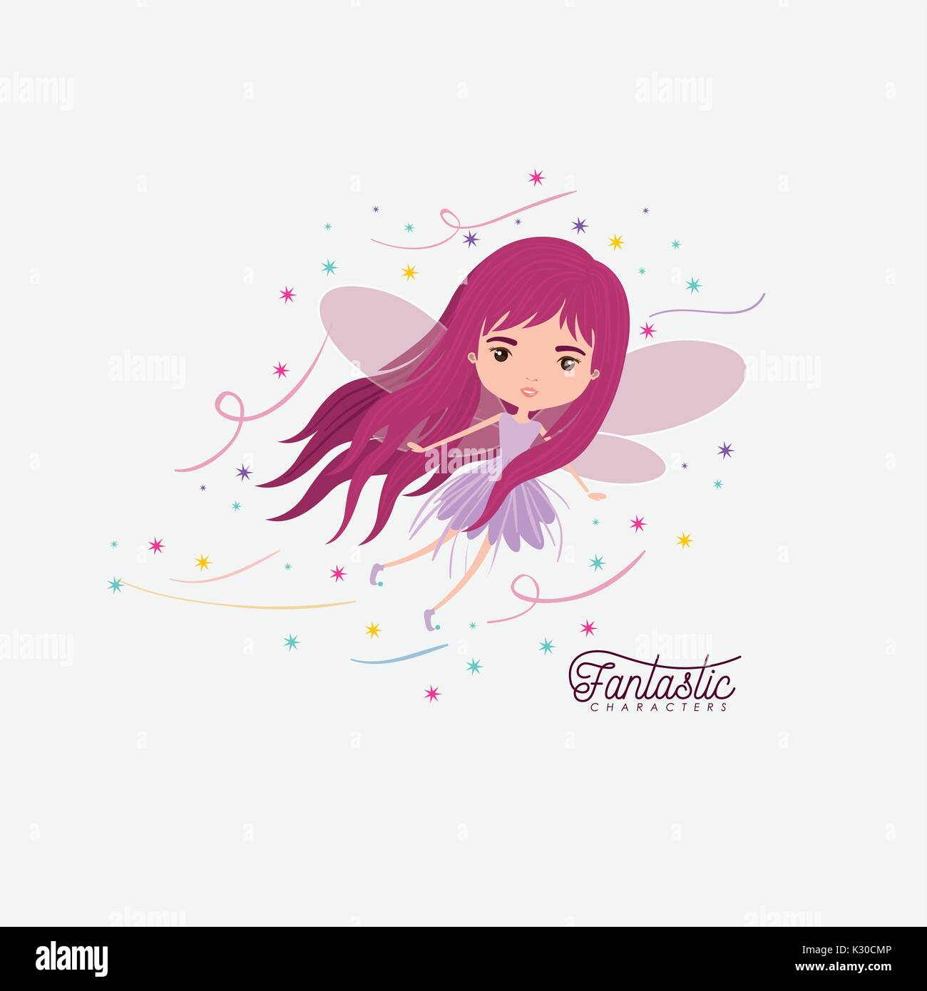 girly fairy fantastic character flying with wings and colorful sparks ...
