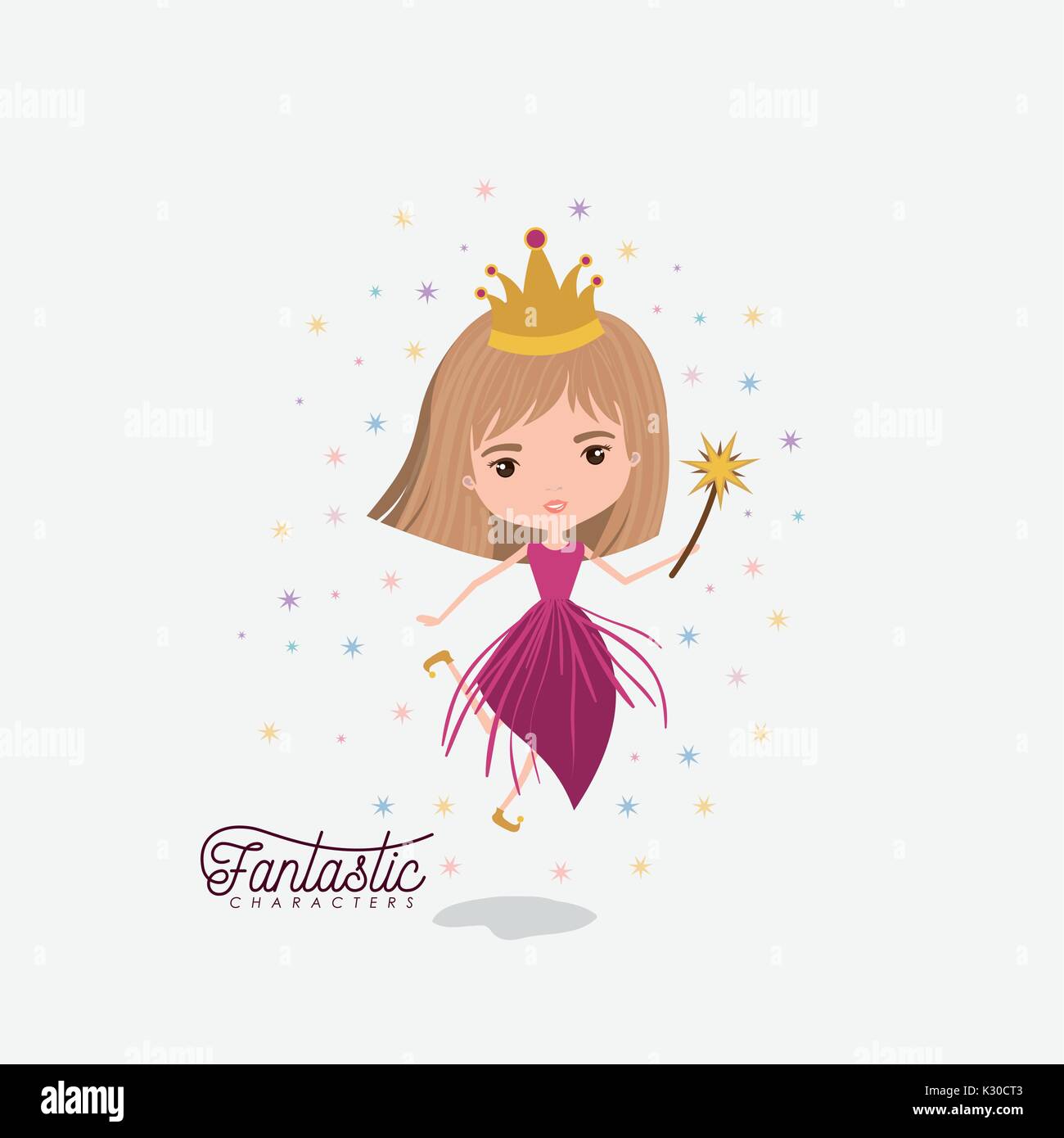 princess fairy fantastic character with crown and magic wand colorful ...