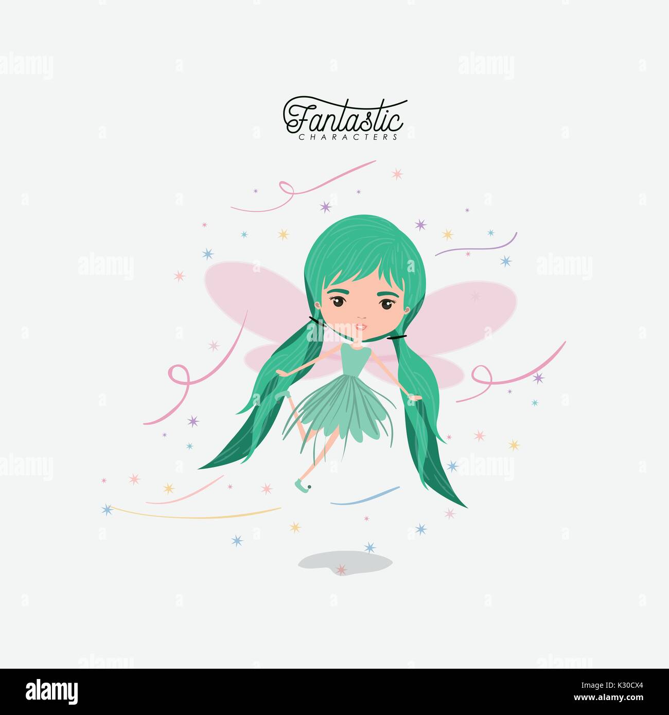 girly fairy fantastic character flying with wings and pigtails ...