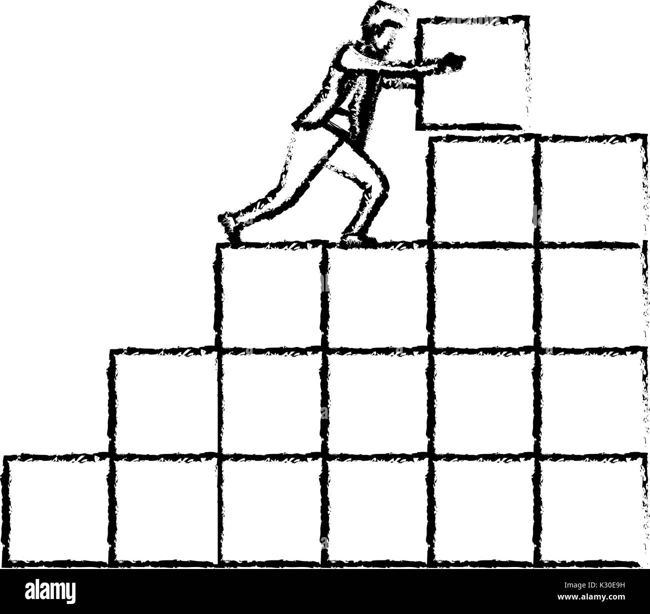 businessman pushing a block in structure of bricks silhouette blurred ...