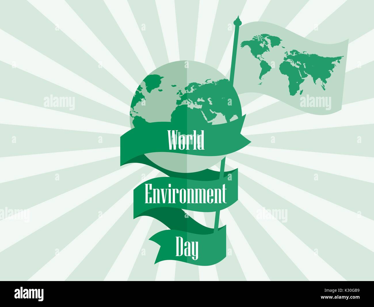 World Environment Day 5th june. Planet earth with ribbon and flag with ...