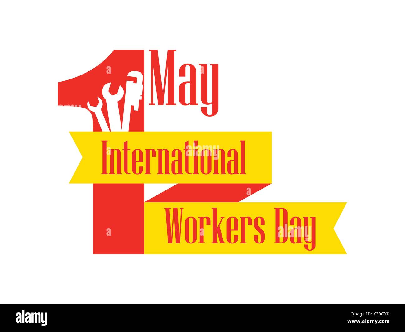 International Workers Day. Labour Day 1st of May. Ribbon with text and ...