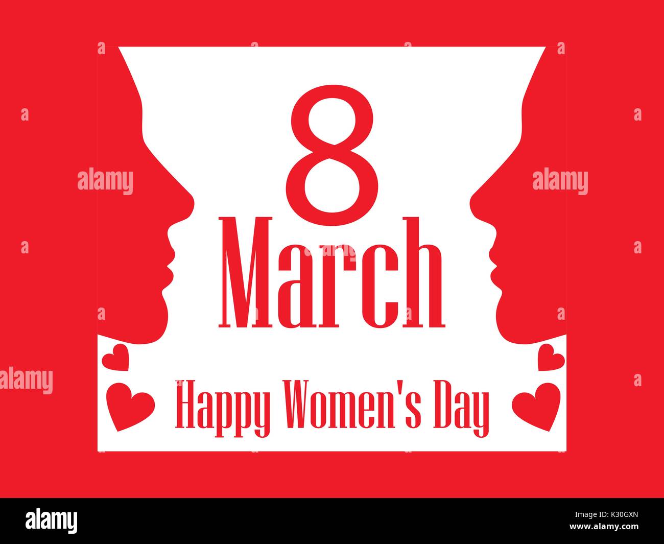 Happy Women's Day greeting card. 8 March. Female face with the text of ...