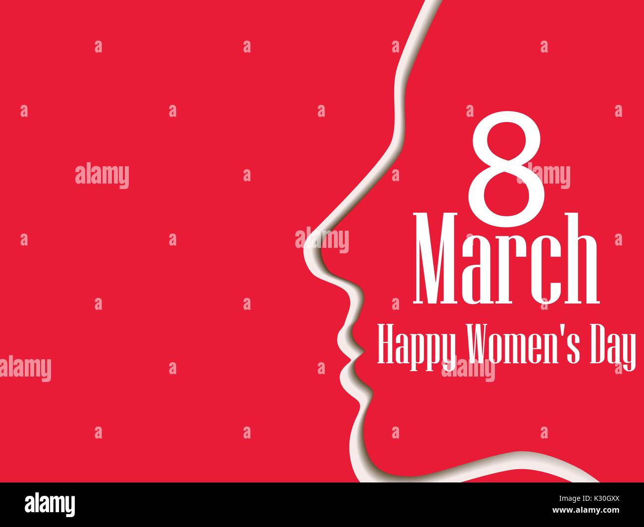 Happy Women's Day greeting card. 8 March. Female face with the text of ...