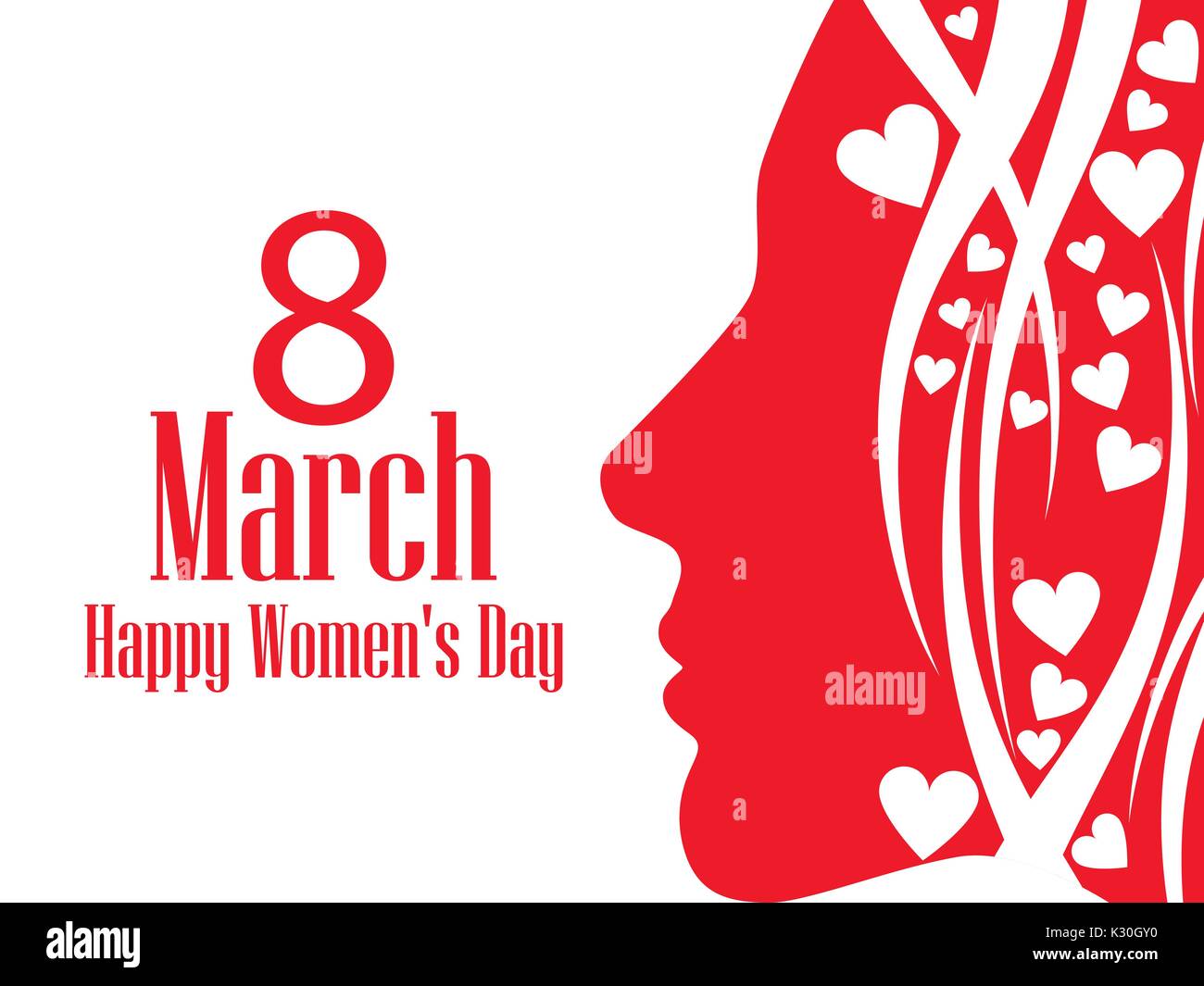 Happy Women's Day greeting card. 8 March. Female face with the text of ...