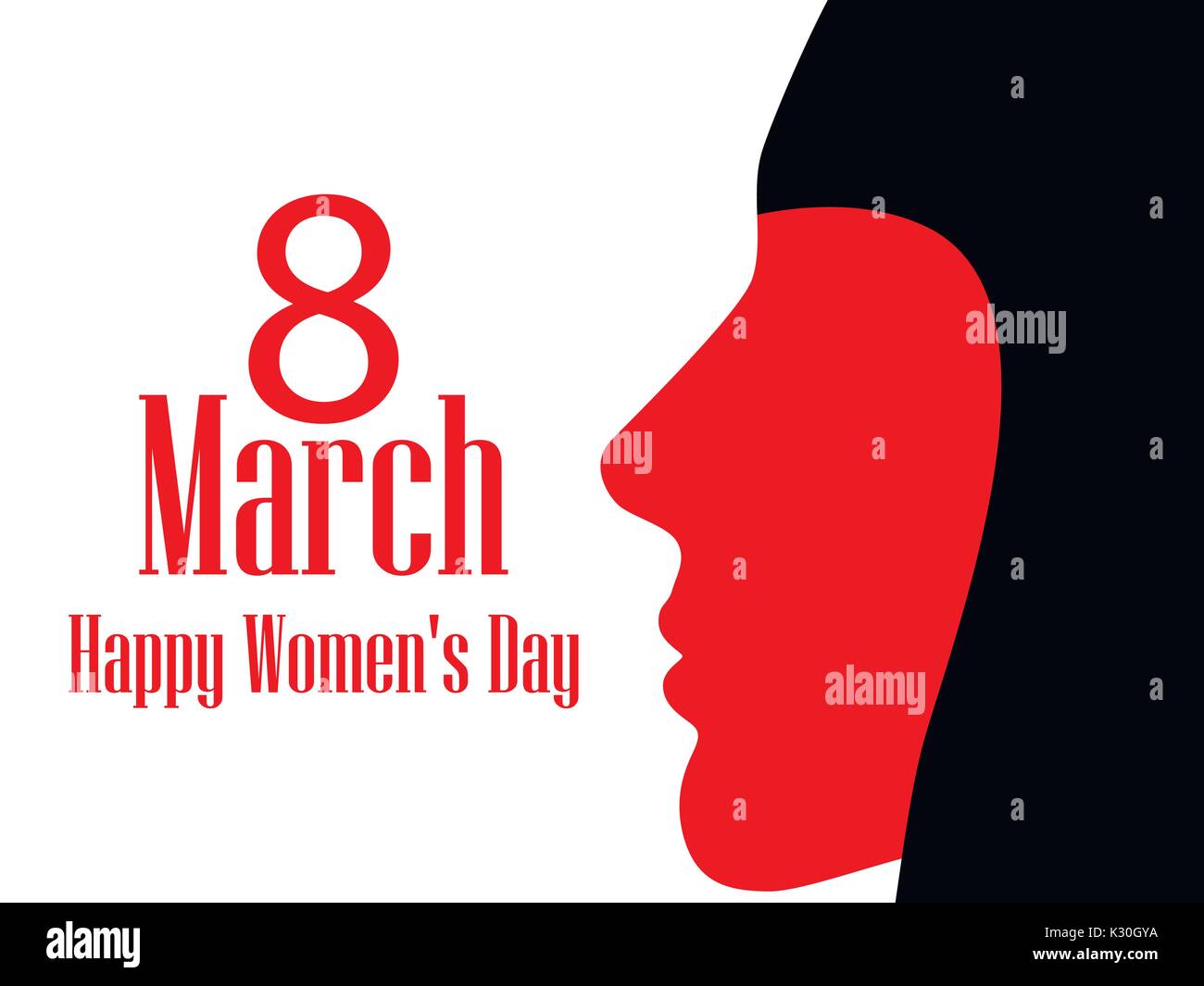 Happy Women's Day greeting card. 8 March. Female face with the text of ...