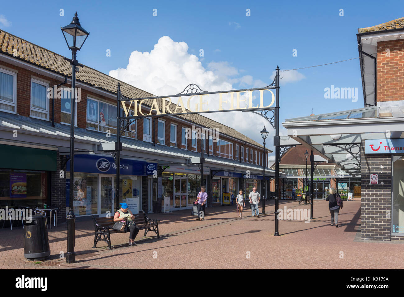 Entrance to Vicarage Field shopping centre, High Street, Hailsham, East ...