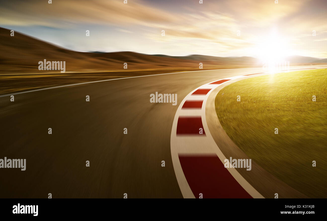 Motion blurred racetrack with mountain background , warm mood Stock ...
