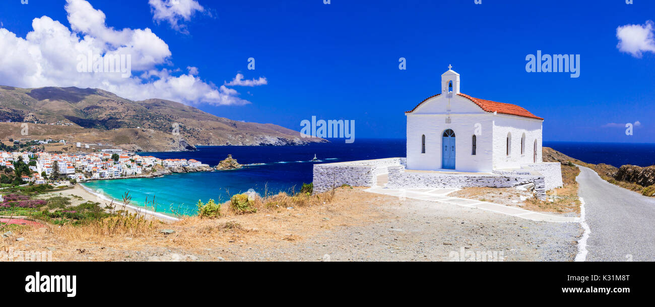 authentic traditional islands of Greece- Andros in Cyclades Stock Photo ...