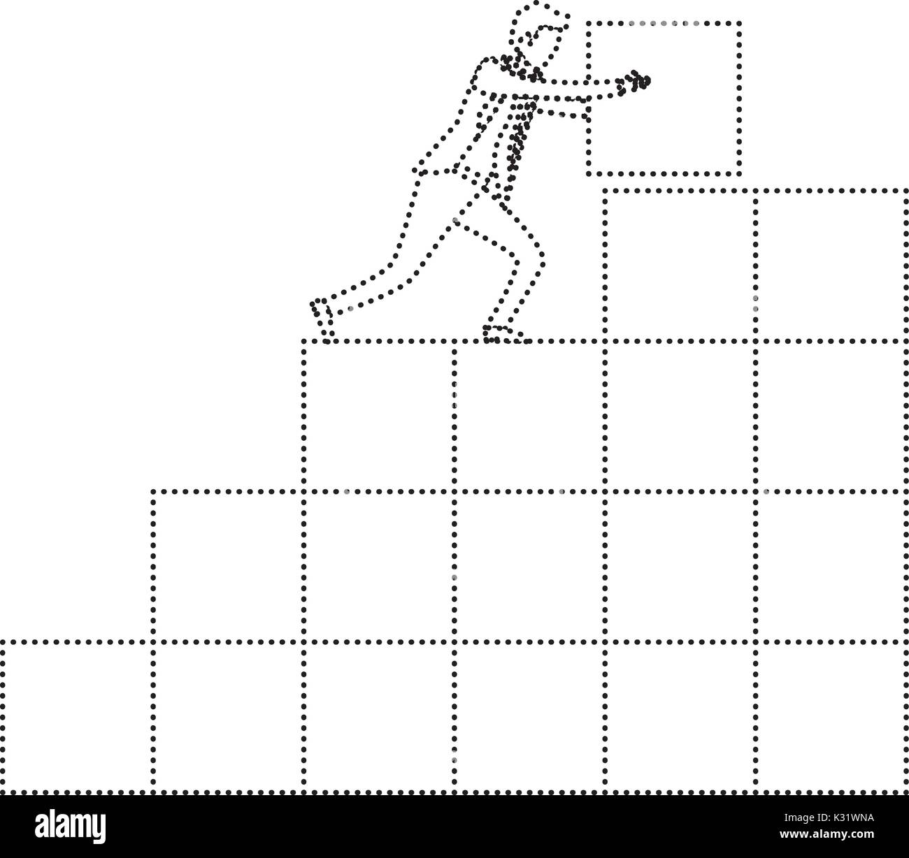 businessman pushing a block in structure of bricks monochrome ...