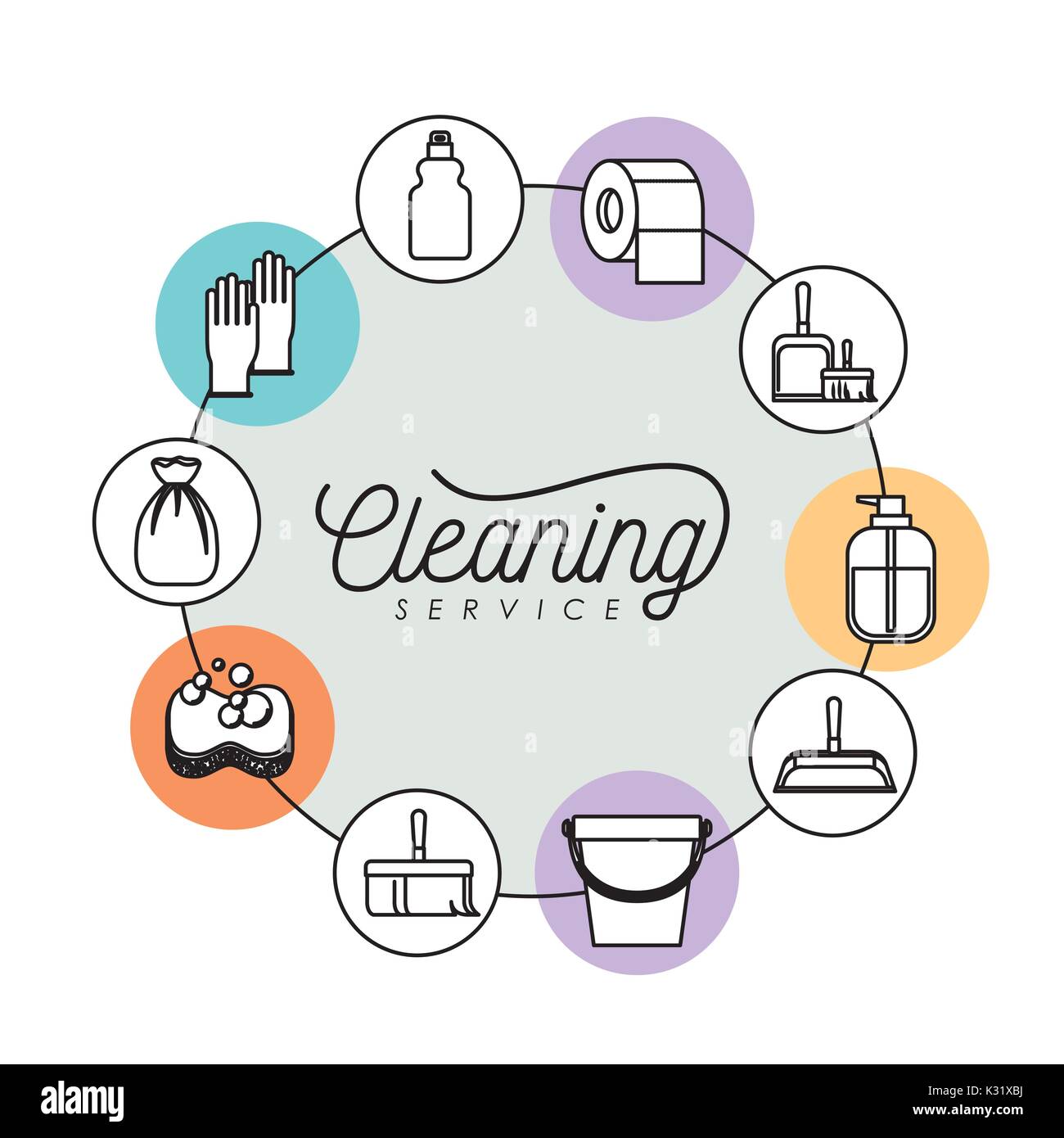 cleaning service elements around in color silhouette circular frames on ...